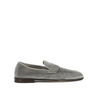 Brunello Cucinelli Homme, Chaussures, Gris, Taille: 43 1/2 EU Mocassin Penny en Daim Non Doubl&eacute;
