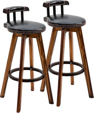 Generic Barhocker mit niedriger R&uuml;ckenlehne und um 360 Grad drehbarer Sitzfl&auml;che, Vintage-Barstuhl mit Kunstlederbezug und Massivholzbeinen