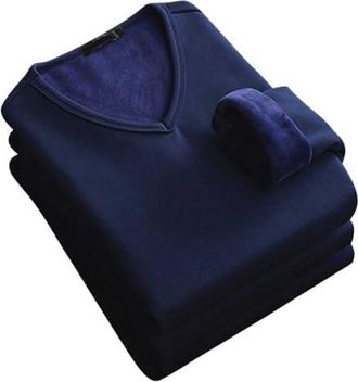 Generic Sous-v&ecirc;tement thermique pour homme avec col en V noir, manches longues, sweat-shirt avec doublure en polaire, couche de base lourde avec int&eacute;rieur ult