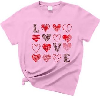 Generic T-shirt graphique pour femme pour la Saint-Valentin 2026, rose, XL