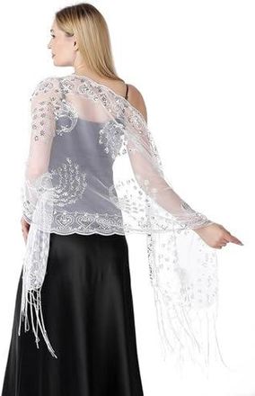 Generic Poncho Femme Hiver Chaud Chale Femme Hiver Chaud Cape Femme Effet enveloppant Ch&acirc;le Paillet&eacute; Brod&eacute; Frange &Eacute;l&eacute;gante Pour Occasions Formelles