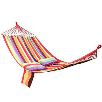 Songmics Hängematte mit 2 Kissen, Liegefläche ca. 210 x 150 cm, Belastbarkeit bis 300 kg Bunt GDC22W, Rot + Gelb