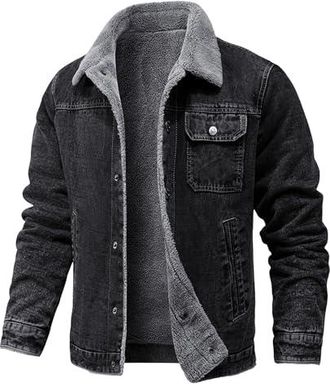 Generic Veste en jean doubl&eacute;e polaire sherpa pour homme, grande taille, coupe-vent d&eacute;contract&eacute; et tendance, style cowboy, veste trucker, plusieurs poches, noi
