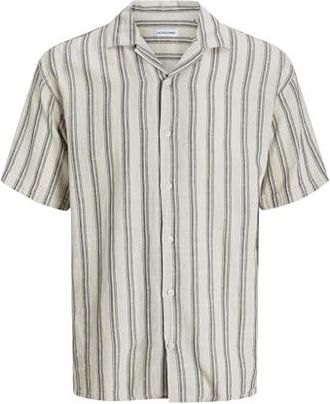 Jack & Jones Jjeenzo Stripe Resort SS Sn T-Shirt Chemise &agrave; Manches Courtes, Beige Clair, L Hommes