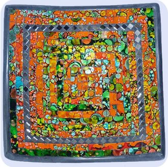Simandra Mosaikschale Tonschale Glasschale Dekoschale Mosaik Kunsthandwerk Glassteine Deko Quadrat Spiegel groß Color Orange