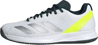 adidas Homme Courtflash Speed 2 Mens Tennis Shoes Chaussures, Cloud White/Silver Metallic/Lucid Lemon, 40 2/3 EU