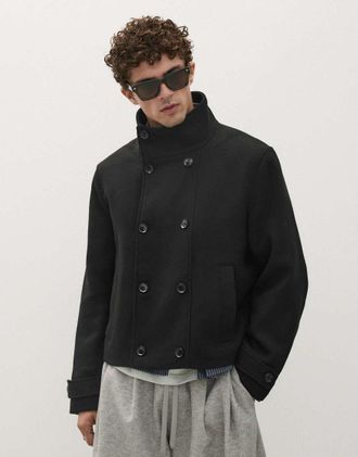 Bershka veste effet feutre &agrave; col montant noire