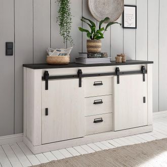 Ridgevalley home24 Sideboard I 162 x 91 x 43cm Weiß/Pinie Weiß Dekor