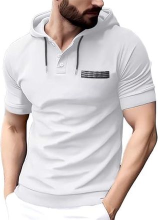 Generic Sweat &agrave; capuche athl&eacute;tique &agrave; manches courtes pour homme Bodybuilding Entra&icirc;nement Gym Pull &agrave; capuche Chemise Bouton Muscle Fit &Eacute;t&eacute; Sweat-shirt l&eacute;ger H