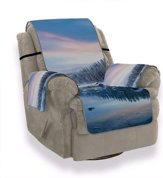 A.Monamour Sofabezug Sofaüberwurf Sesselschoner Kalter Winter Eissee Weißer Schneestein Samt Sesselbezug Sesselhusse Sessel Abdeckung Sesselschutz Stuhl Abdeckun