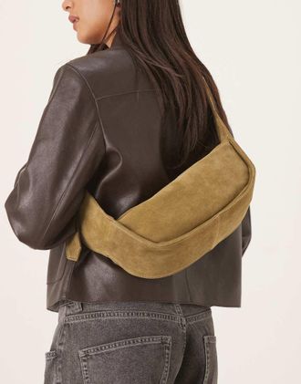 Asos Sac &agrave; bandouli&egrave;re r&eacute;glable en daim - Olive-Vert