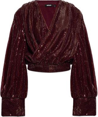 Rotate Pailletten-Oberteil mit V-Ausschnitt - - Blouses & Shirts - Damen - Rot - L