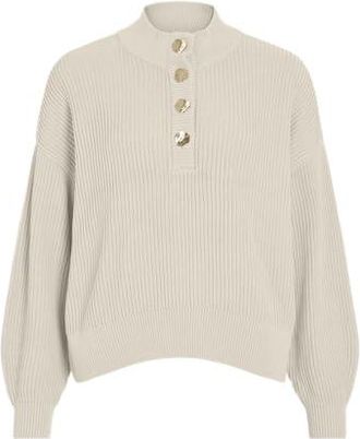 Vila Vila Knit Top Haut en Tricot Viching Crew Neck L/S-Noos, Bouleau, M Femme