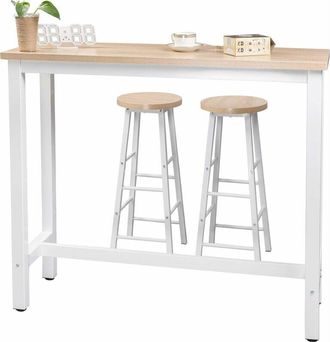 Woltu 1xTable de Bar + 2xTabourets de Bar en mdf et m&eacute;tal, Ensemble de Meuble de Salle &agrave; Manger 120x40x100cm, Ch&ecirc;ne Clair - Woltu