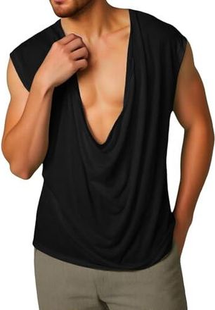 Generic DENGJIAMY Chemises sans manches &agrave; col en V profond pour homme pour l&eacute;t&eacute;, la plage, les vacances - Hauts unis - V&ecirc;tements tendance classiques et basiqu