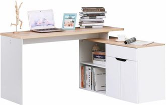 HOMCOM Homcom - Bureau dangle bureau informatique multim&eacute;dia modulable multi-rangement aspect ch&ecirc;ne clair blanc