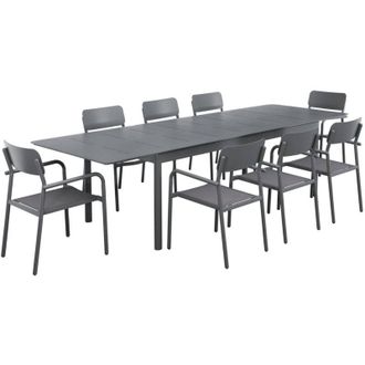 Sweeek Ausziehbarer Aluminium-Gartentisch mit 8 Textilene-St&uuml;hlen