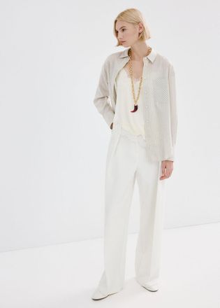 Mango Pantalon wide leg &agrave; pinces taille normale blanc - Femme - 34 - MANGO