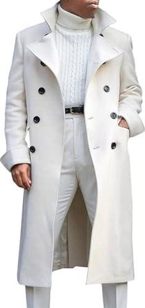 Generic Trench &agrave; revers crant&eacute; pour homme, coupe ajust&eacute;e, double boutonnage, manteau long dhiver chaud pour homme, blanc, 3XL