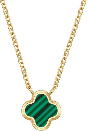 Glanzst&uuml;cke M&uuml;nchen Halskette - Edelstahl Halskette Malachit (synth.) Kleeblatt - Gr. unisize - in Gold - f&uuml;r Damen