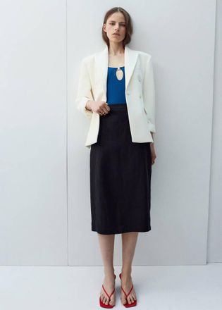 Mango Jupe midi lin noir - Femme - 32 - MANGO