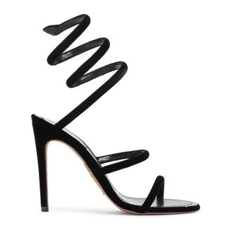 Rene Caovilla Femme, Chaussures, Noir, Taille: 36 EU Sandales Velours Noires Talons Élégants