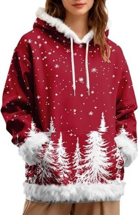 Generic Ydsxlp Sweat à capuche de Noël surdimensionné pour femme avec imprimé sapin de Noël amusant en polaire à manches longues pour lautomne et lhiver - Pul