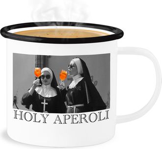 Shirtracer Emaille Becher Blechbecher - Karneval & Fasching - Tassen - Holy Aperol I Holy Aperoli I Holy Spritz Mädelsabend I Ladies Night - 300 ml - Weiß Schwar