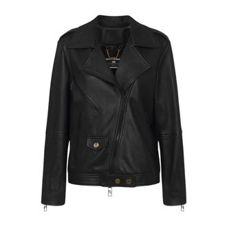 Elisabetta Franchi Femme, Vestes, Noir, Taille: 40 FR Veste Biker en Cuir