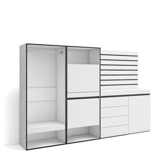 Skraut Home | Schuhregal, Schuhschrank | Schuhaufbewahrung | 227x145x35 cm | F&uuml;r Schlafzimmer, Zimmer | Offener Kleiderschrank | Kommode mit Schubladen | Lamellen