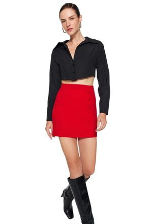 Trendyol Damen Gerade Mini Stift Schlank Rock Skirt, Rot, M