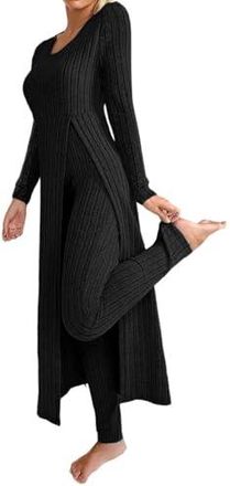 Generic 2026 Femme Ensembles Pantalon 2 Pieces D&eacute;contract&eacute;e Loungewear Manches Longues Tricot&eacute; Top et Leggings Ensemble Casual Outfit Set Jogging Tenue De Spo