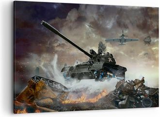 Arttor Wandbilder Dekoration Wohnzimmer Krieg Panzer Airplain Schlacht Bilder auf Leinwand 120x80cm Leinwandbild Schlafzimmer Deko Wand Kunstdruck Art Gro&szlig; X