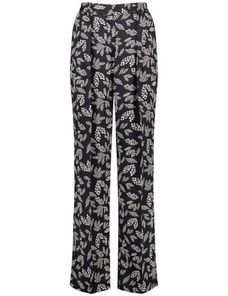 Taifun Damen Weite Hose aus Satin Palazzo floral regul&auml;re L&auml;nge Schwarz Gemustert 38