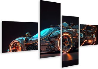Islandburner Bild auf Leinwand futuristischen Sportwagen neon leuchtenden gl&auml;nzenden Luxus Cyberpunk Auto Renne Bilder Wandbilder Poster IZJC-4LP