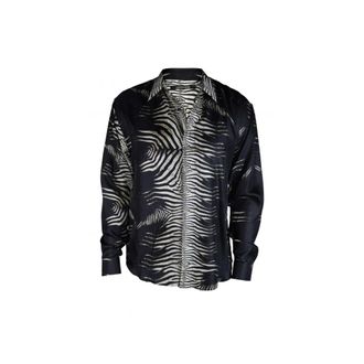 Roberto Cavalli Homme, Chemises, Noir, Taille: S Chemise en soie &agrave; imprim&eacute; z&egrave;bre