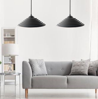 Opviq Stylish UFO Chandelier (2 Pieces), Black, Adjustable Height 50 cm | ABS & Polycarbonate, E27 Max 40W | Perfect for Industrial & Scandinavian Decor
