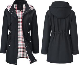 Generic Vestes de pluie pour femmes, veste de pluie l&eacute;g&egrave;re coupe-vent &agrave; rayures pour escalade en plein air, trench-coat &agrave; capuche 2026, Noir, M