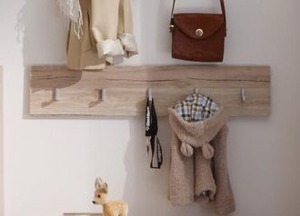 Trendteam Malea - Garderobenpaneel - Eiche - Garderobenboard mit 5 Haken - (BxHxT) 88 x 18 x 2 cm - Silberfarbene Haken und Kleiderstange