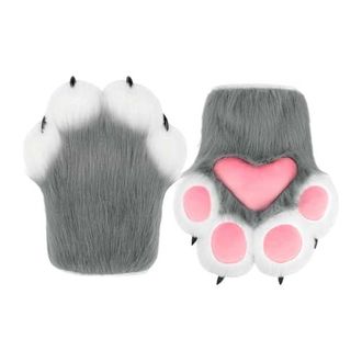 Generico Cos Fursuit Gants avec griffes en peluche sifflet intégré Jouet pour décompression Accessoires de déguisement de fête pour adultes Gants de Patte, gri