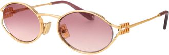 Miu Miu 0MU Oval Metal Frame Sunglasses - Gold
