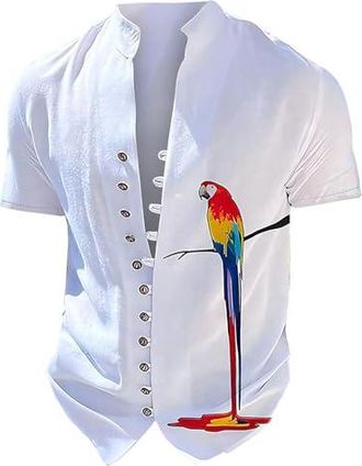 Generic Chemise imprimée à motif perroquet simple et décontractée à manches courtes pour les vacances, lextérieur, col montant, chemise dété tendance, solide,