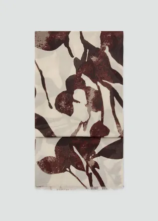 Mango Foulard imprim&eacute; &agrave; finitions effiloch&eacute;es chocolat - Femme - Taille unique - MANGO