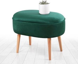Atelier Del Sofa Elegant Green Velvet Pouffe, 63 x 47 x 44 cm | 100% Velvet, 6 cm Orthopedic Sponge, Wooden Legs | Perfect for Bohemian & Scandinavian Decor