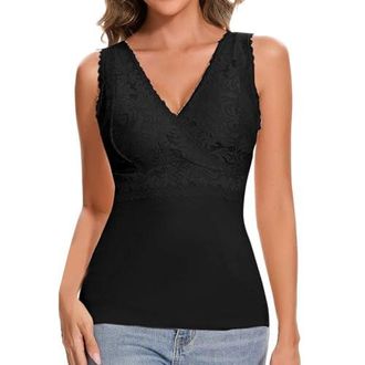 Generic D&eacute;bardeur thermique doubl&eacute; en polaire avec col en V et dentelle pour femme, Noir, XL