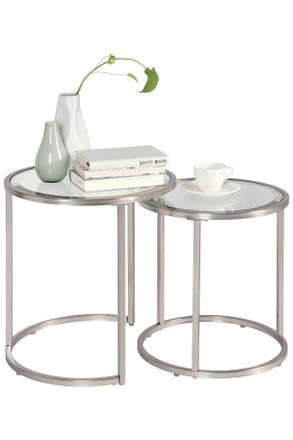 Xora Satztisch, Silber, Metall, Glas, 2-teilig, rund, Flachrohr, 41x46x46 cm, Wohnzimmer, Wohnzimmertische, Beistelltische