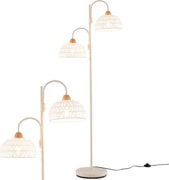 Costway Costway - Lampadaire sur Pied Salon, Lampadaire à 2 Lampes Rotative à 350°, Interrupteur au Pied, Abat-jours Tissés, Lampe Vintage, 2 Bases