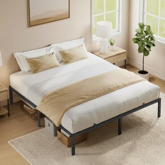 Vasagle Doppelbettgestell, Bett, 160 x 200 cm, Metallbett, Bettrahmen, Unterbettaufbewahrung, modern, G&auml;stebett, einfacher Aufbau, tintenschwarz RMB155BD01