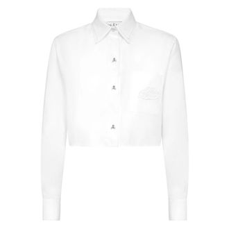 Philipp Plein Femme, Blouses et Chemises, Blanc, Taille: 42 FR Cropped Double Collar Shirt
