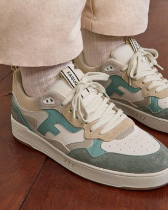 Faguo Baskets beige et bleu cuir